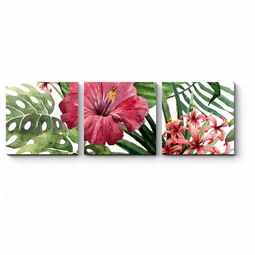 Модульная картина Тропические цветы 210x70