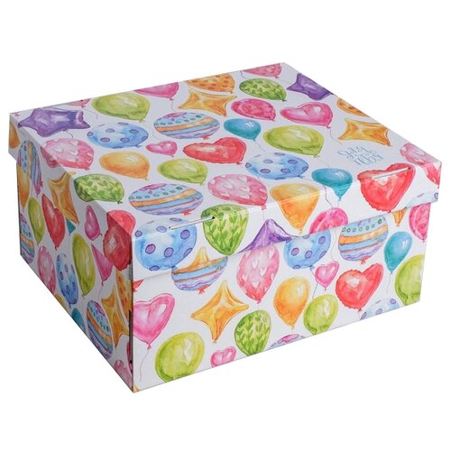Коробка подарочная Дарите счастье Яркие шары, 31.2х16.1х25.6 см, белый/разноцветный
