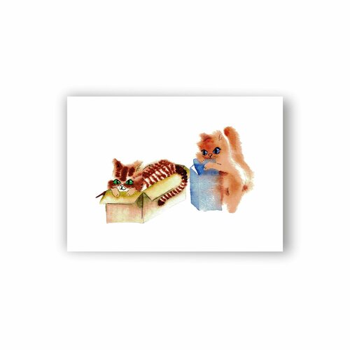 Открытка "Котики с коробками" 14,8х10,5 см