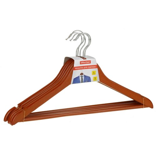 Вешалка-плечики OfficeClean, набор 5шт, деревянные, с перекладиной, 45см, цвет вишня