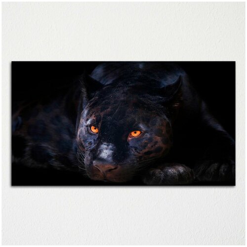 Картина на Холсте - "Пантера с оранжевыми глазами", размер 60х35 см