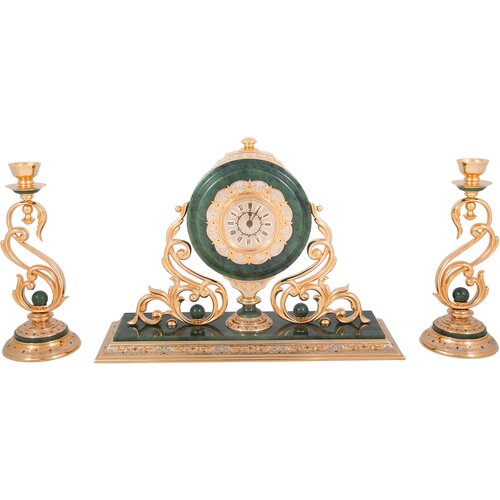 Подарок для Босса Каминный набор "Атриум" (часы, 2 подсвечника, нефрит, 2 коробки)