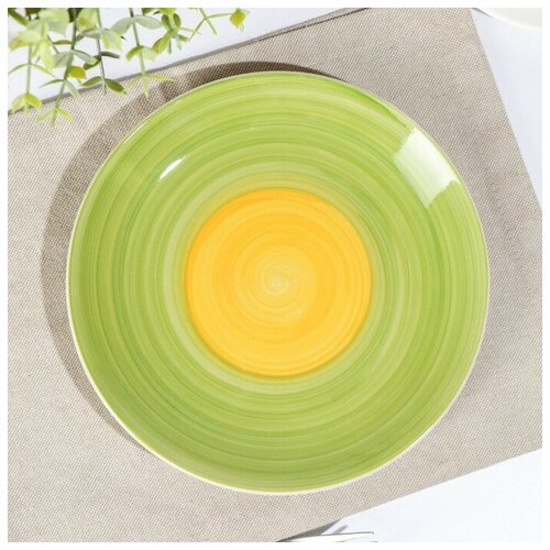 Тарелка керамическая десертная Подсолнух, d-19 см, цвет зелeный