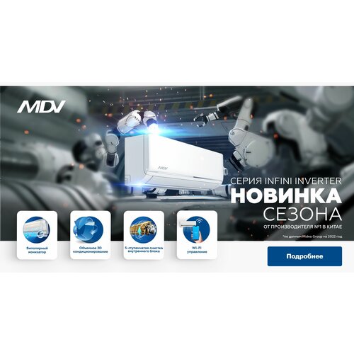 Кондиционер, сплит-система MDV INFINI UVpro ERP INVERTER 18 c Wi-Fi модулем (кондиционер настенный) MDSAL-18HRFN8/MDOAG-18HFN8