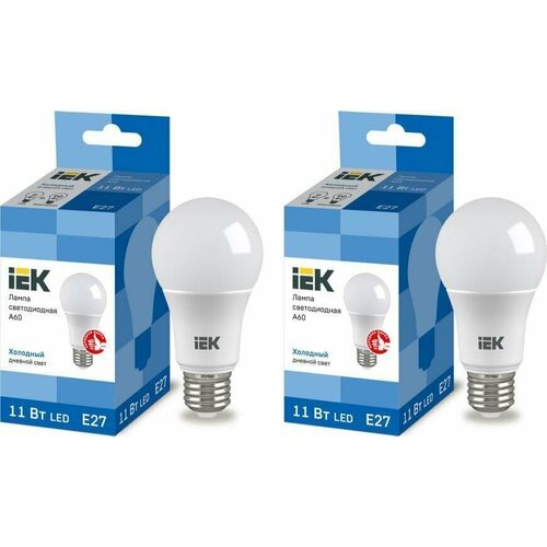 Светодиодная лампа IEK ECO 11W эквивалент 75W 6500K 990Лм E27 груша (комплект из 2 шт)