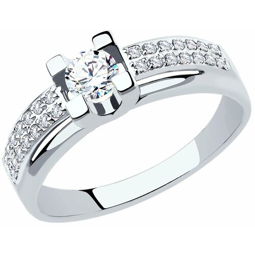 Кольцо помолвочное Diamant online, белое золото, 585 проба, фианит, размер 18.5