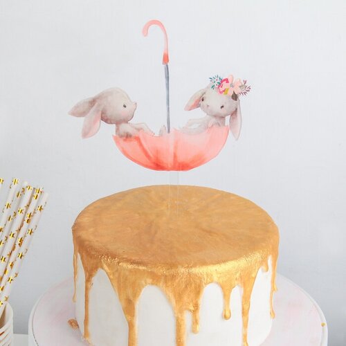 Топпер для торта "Кролики в зонтике"