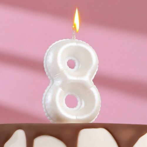 Свеча в торт "Шары", цифра "8", жемчужный, 5,5 см