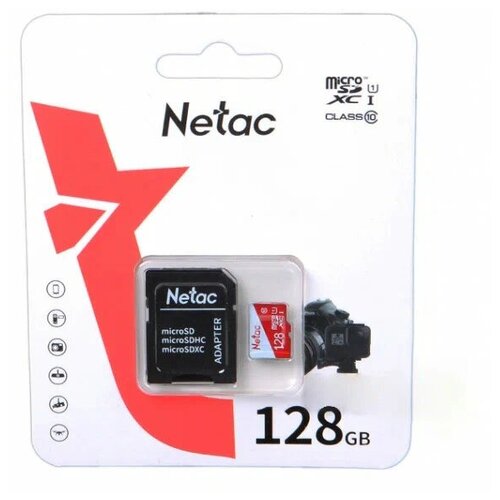 Карта памяти 128Gb - Netac MicroSD P500 Eco UHS-I Class 10 NT02P500ECO-128G-R + с переходником под SD