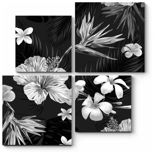 Модульная картина Черно-белый цветочный узор 180x180