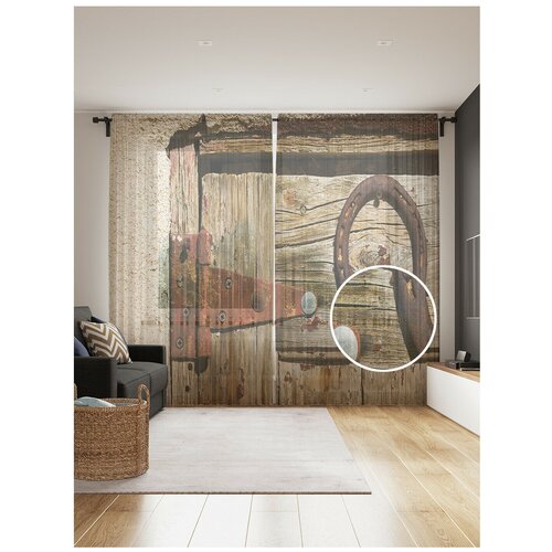 Тюль, фототюль длинный JoyArty "Подкова на счастье" высота 265 см, ширина 145 см (2 полотна) на шторной ленте, крючки в комплекте