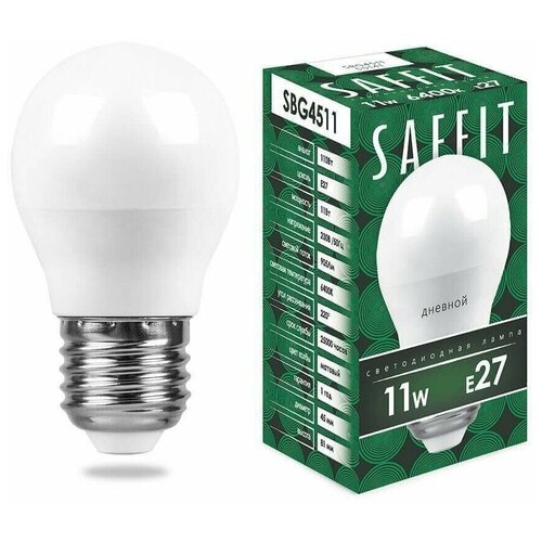 Лампа светодиодная LED 11вт Е27 дневной матовый шар (SBG4511) | код 55141 | SAFFIT (30шт. в упак.)