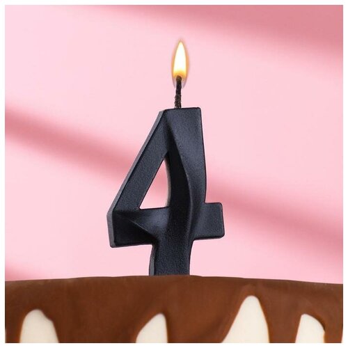 Свеча в торт "Грань", цифра 4, черный металлик, 6,5 см, 3 штуки