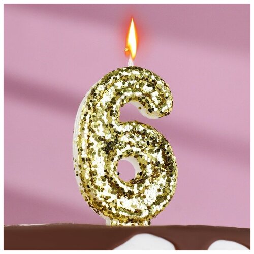 Свеча в торт «Блестки», цифра "6", золото, 5,5 см, 2 штуки