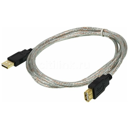 Кабель-удлинитель USB2.0 NingBo USB A(m) - USB A(f), GOLD , 1.8м, прозрачный