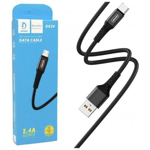 Кабель DENMEN D02V USB to micro USB 2.4A 1 м, черный