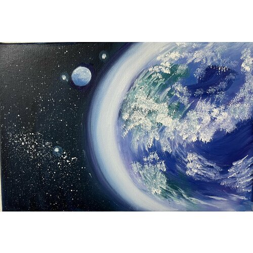 Картина маслом Земля вид из космоса, интерьерная картина, размер 30*20