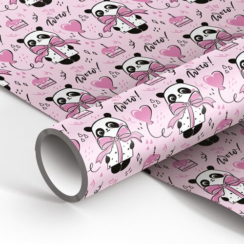 Упаковочная бумага глянц. 70*100см, MESHU "PandaGift_Pink", 80г/м2, 5 штук