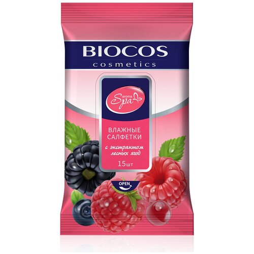 BioCos Влажные салфетки SPA Aroma универсальные С экстрактом лесных ягод, 15 шт.