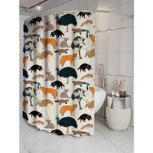 Штора для ванной "Животные",170x200 см с кольцами