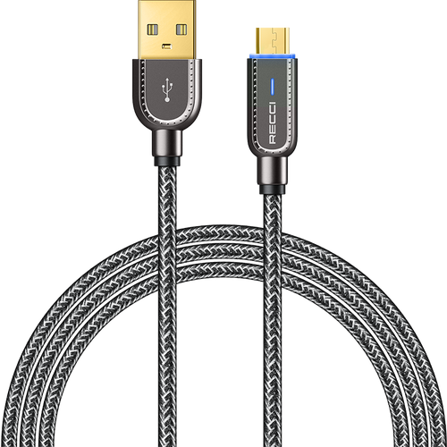 Кабель для зарядки телефона Recci Smart Power-OFF RS02M USB-A to Micro-USB 2.4A, черно-серый