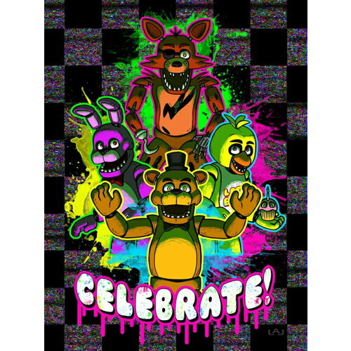 Плакат, постер на холсте Five Nights at Freddy s/фнаф/игровые/игра/компьютерные герои персонажи. Размер 30 х 42 см