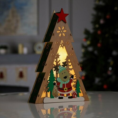 Luazon Lighting Светодиодная фигура «Олень с подарками» 20 × 30 × 5.5 см, дерево, батарейки AAAх2 (не в комплекте), свечение тёплое белое