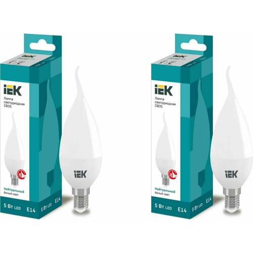 Светодиодная лампа IEK 5W эквивалент 40W 4000K 450Лм E14 свеча на ветру (комплект из 2 шт)