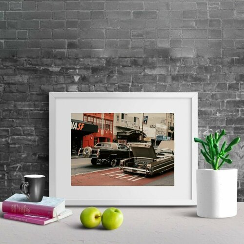 Постер "Тачки ретро на пневме" черно-белый от Cool Eshe из коллекции "Автомобили", плакат А4 (29,7 х 21 см) для интерьера