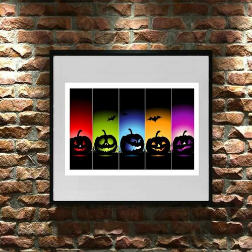 Постер "Тыквы на разноцветном фоне" на Хэллоуин (Halloween) от Cool Eshe из коллекции "Праздники"