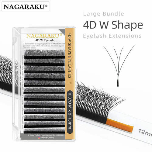 Ресницы черные Nagaraku W-shape 4D , С 0.07 8-15mm MIX Готвые пучки