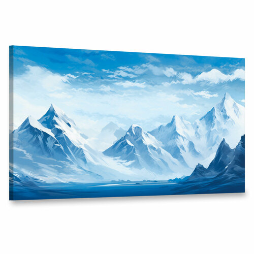 Интерьерная картина 100х60 "Горы в заснеженных вершинах: зимняя идиллия"