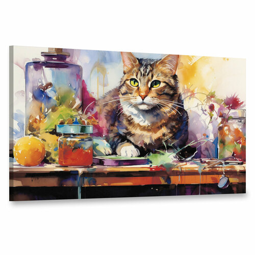 Интерьерная картина 100х60 "Кот и его сокровища"