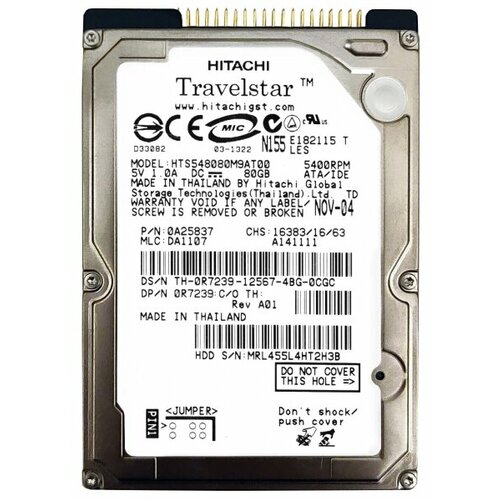 Жесткий диск Hitachi HTS548080M9AT00 80Gb 5400 IDE 2,5" HDD