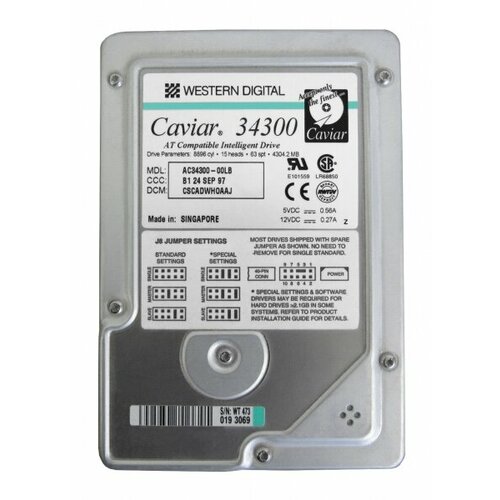 Жесткий диск Western Digital Caviar 34300 4,3Gb 5400 IDE 3.5" HDD