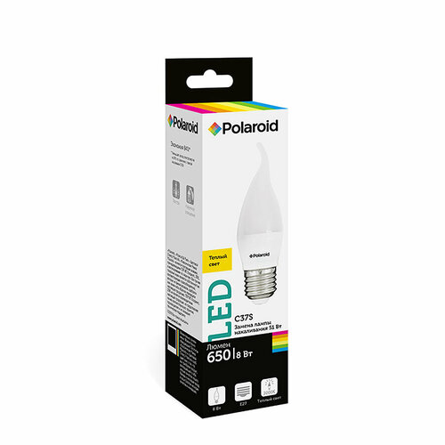 Светодиодная лампа Polaroid 220V C37S 8W 3000K E27 650lm