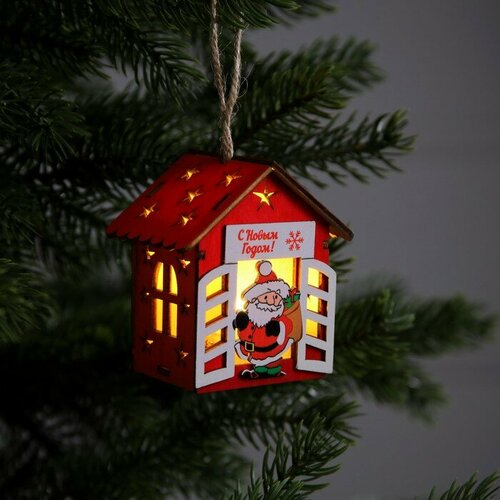 Luazon Lighting Ёлочная игрушка «Дед Мороз с подарками», от батареек, свечение тёплое белое