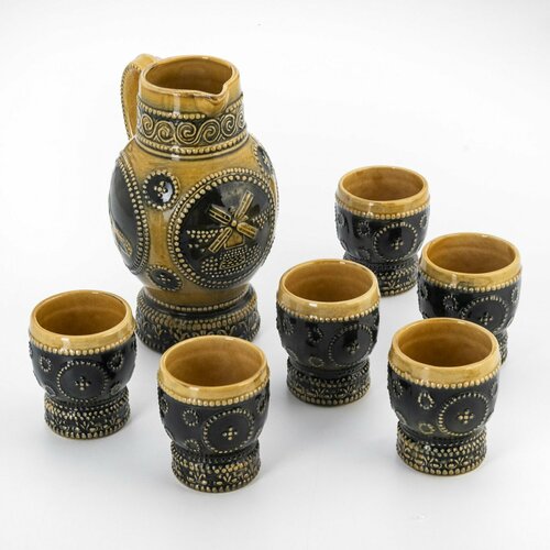 Набор для подачи напитков "Дон Кихот и Санчо Панса" (кувшин и 6 стаканов), керамика