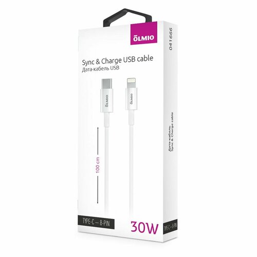 Кабель USB2.0, Type-C - Lightning, 1м, белый, OLMIO