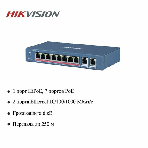 Неуправляемый коммутатор Hikvision DS-3E0310HP-E, 810/100M RJ45 PoE портов