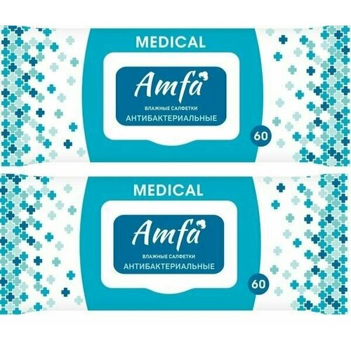 Amfa Салфетки влажные антибактериальные, 60 шт, 2 уп.