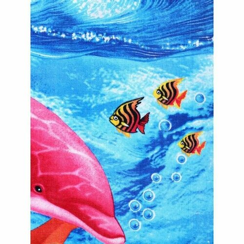 Полотенце пляжное махрово-велюровое Разноцветные Дельфины 70х140 см