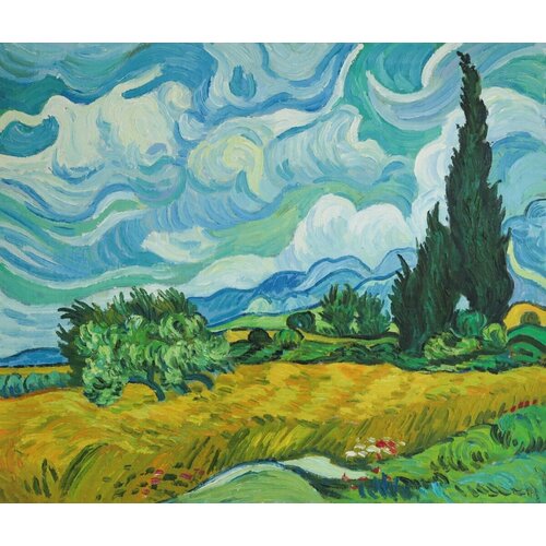 Картина маслом "Пшеничное поле с кипарисом" 50х60см