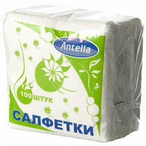 Салфетки бумажные Antella, 1-слойные, цвет белый, 24х24 см, 100 шт, 3 упаковки