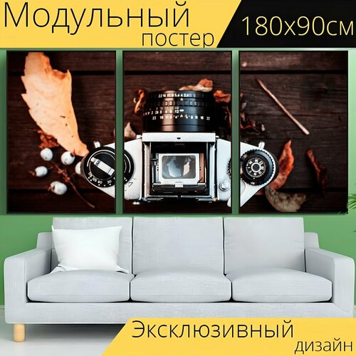 Модульный постер "Зеркальная фотокамера, гдр, старый" 180 x 90 см. для интерьера