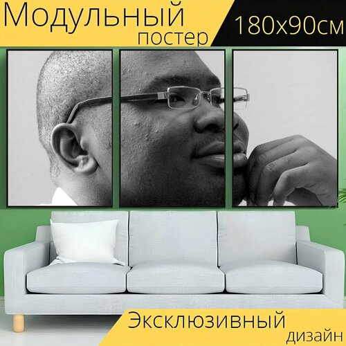 Модульный постер "Африканец, мужчина, очки" 180 x 90 см. для интерьера