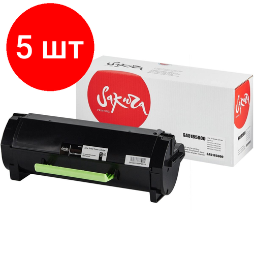 Комплект 5 штук, Картридж лазерный SAKURA 51B5000 чер. для Lexmark MS317dn/ MS417dn/ MS517dn