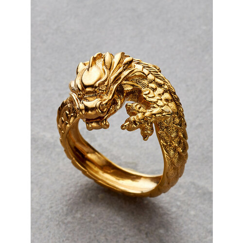 Кольцо обручальное Кольцо серебряное с позолотой Дракон широкое серебро, серебро, 925 проба, золочение, золотой, серебряный