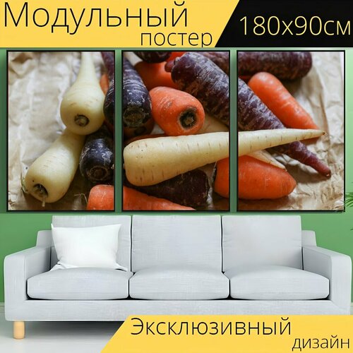 Модульный постер "Морковь, красочный, еда" 180 x 90 см. для интерьера