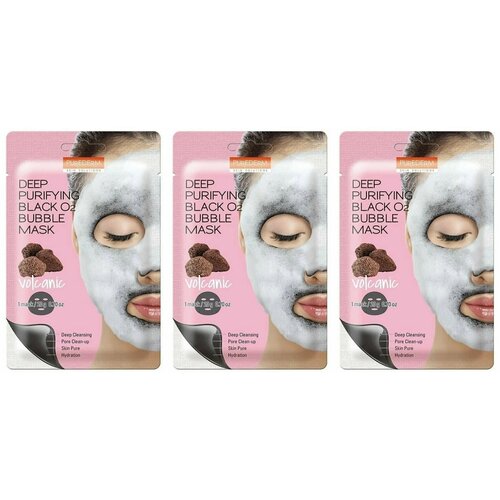 Маска тканевая для лица Eyenlip Detoxifying Black O2 Bubble Mask Volcano, 20 гр, 3 упаковки